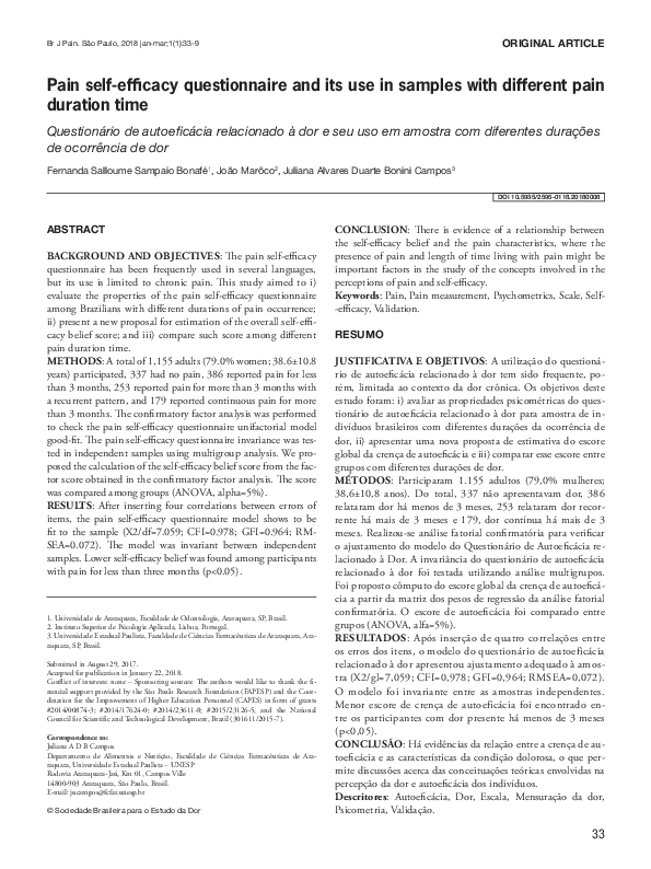(PDF) Pain self-efficacy questionnaire and its use in samples with ...