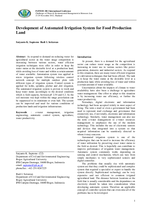 (PDF) Development of an Automated Irrigation System for Sugarcane Crops