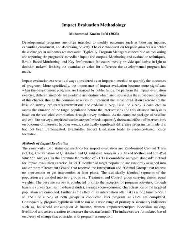 (PDF) Impact Evaluation Methodology