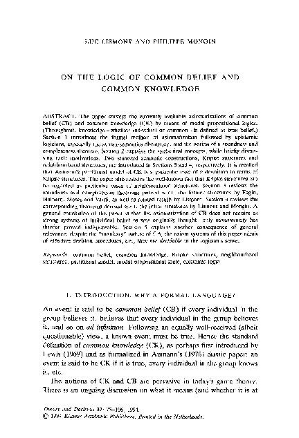 (PDF) On the logic of common belief and common knowledge
