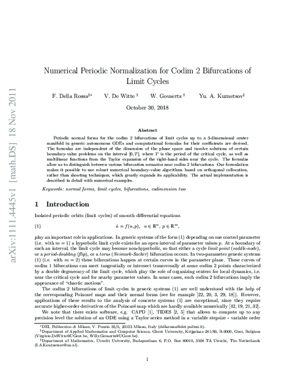 (PDF) Numerical Periodic Normalization for Codim 2 Bifurcations of ...