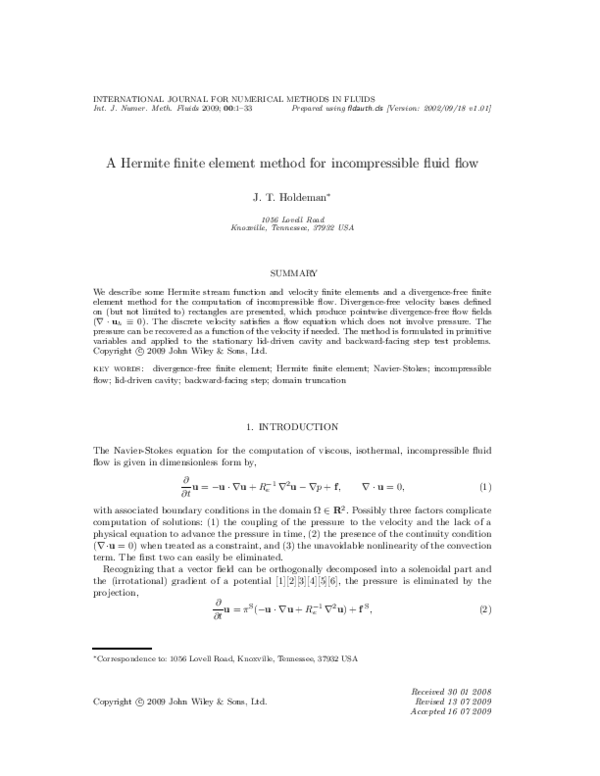 Pdf A Hermite Finite Element Method For Incompressible Fluid Flow