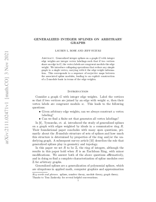 (PDF) Generalized integer splines on arbitrary graphs
