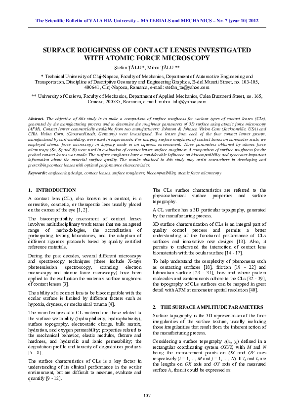 (PDF) Surface roughness of contact lenses investigated with atomic force microscopy