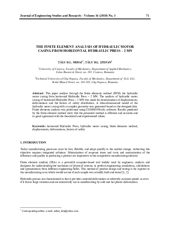 (PDF) The finite element analysis of hydraulic motor casing from ...