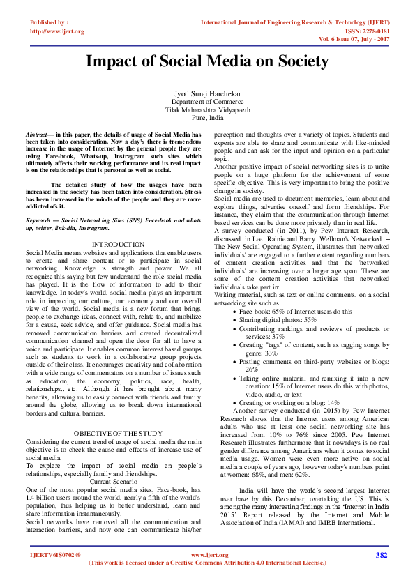 (PDF) Impact of Social Media on Society