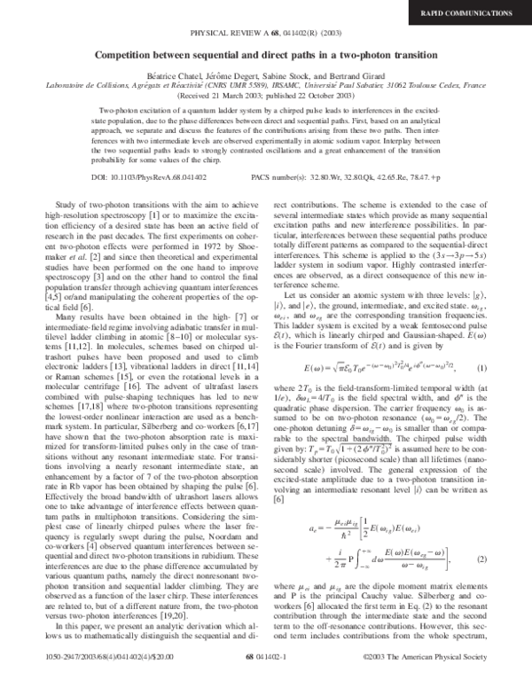 (PDF) Competition between sequential and direct paths in a two-photon transition