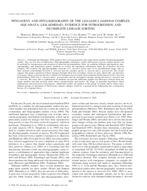 (PDF) Phylogeny and Phylogeography of the Liolaemus Darwinii Complex ...