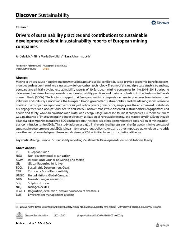 (PDF) Drivers of sustainability practices and contributions to ...