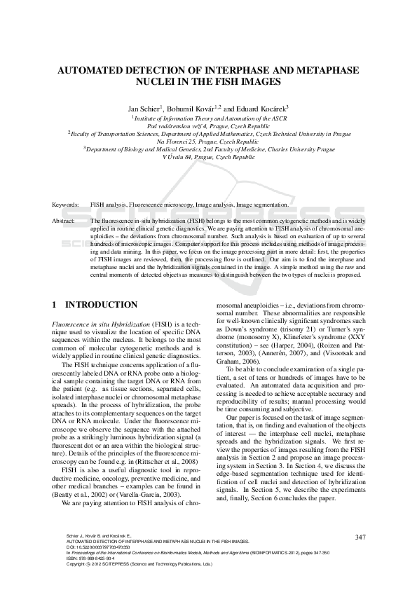 (PDF) Automated Detection of Interphase and Metaphase Nuclei in the ...