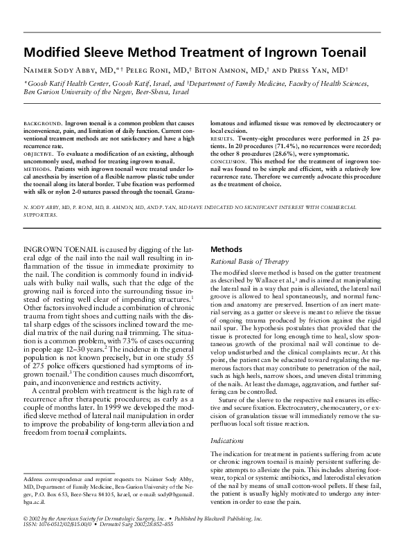 (PDF) Modified Sleeve Method Treatment of Ingrown Toenail