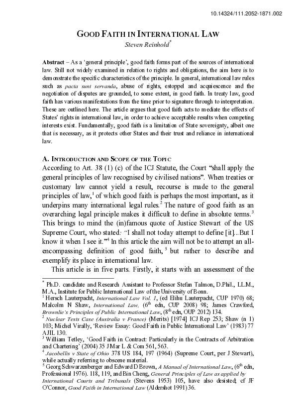 (PDF) Good Faith in International Law