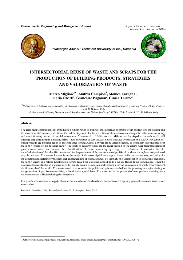 (PDF) Intersectorial Reuse of Waste and Scraps for the Production of ...