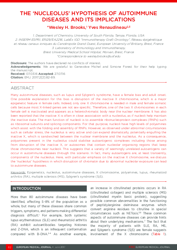 (PDF) The ‘Nucleolus’ Hypothesis of Autoimmune Diseases and Its ...