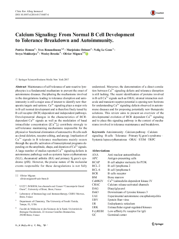 (PDF) Calcium Signaling: From Normal B Cell Development to Tolerance ...