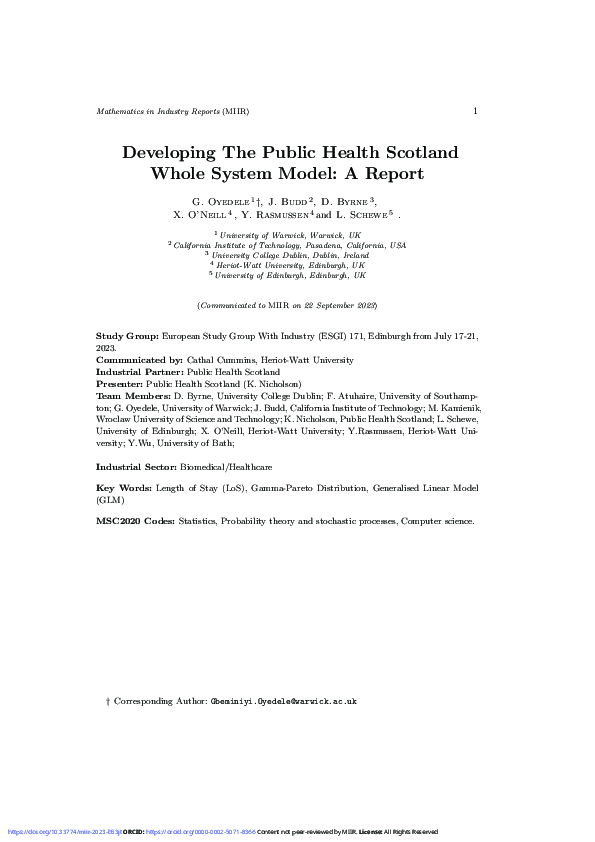 (PDF) Developing The Public Health Scotland Whole System Model: A Report