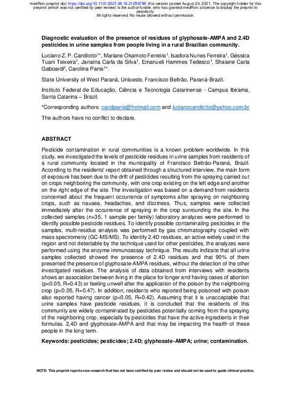 (PDF) Diagnostic evaluation of the presence of residues of glyphosate ...