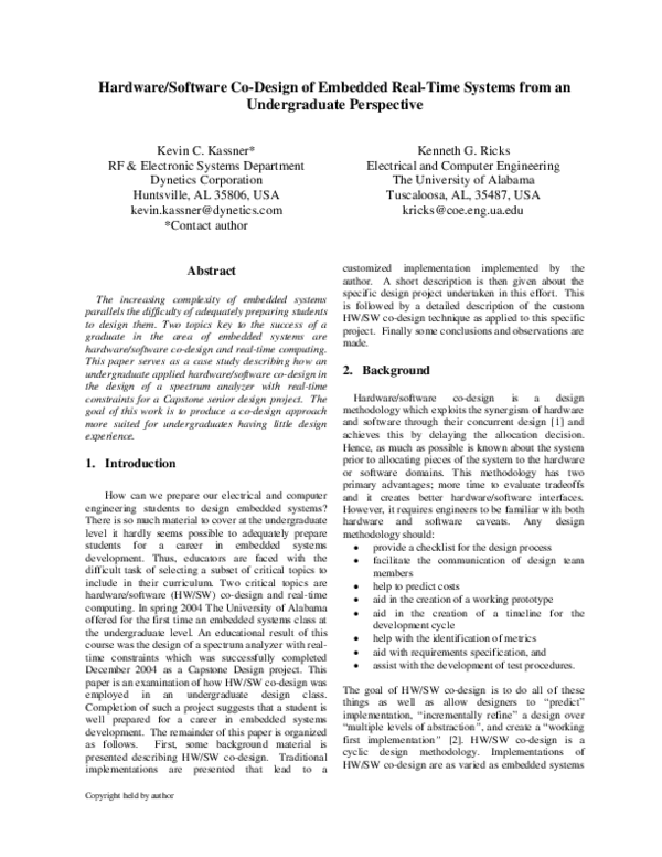 (PDF) Hardware/software co-design of embedded real-time systems from an undergraduate perspective