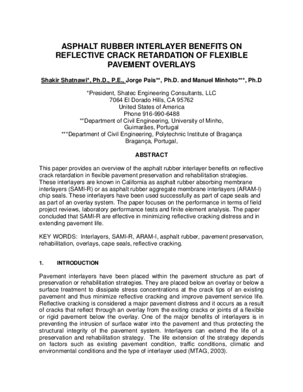 (PDF) Asphalt rubber interlayer benefits on reflective crack ...