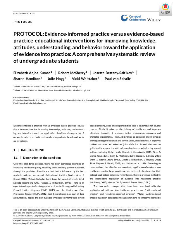 (PDF) PROTOCOL: Evidence‐informed practice versus evidence‐based practice educational ...