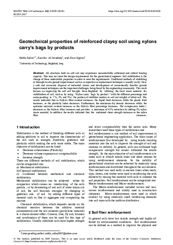 (PDF) Geotechnical properties of reinforced clayey soil using nylons ...