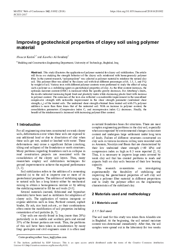 (PDF) Improving geotechnical properties of clayey soil using polymer ...
