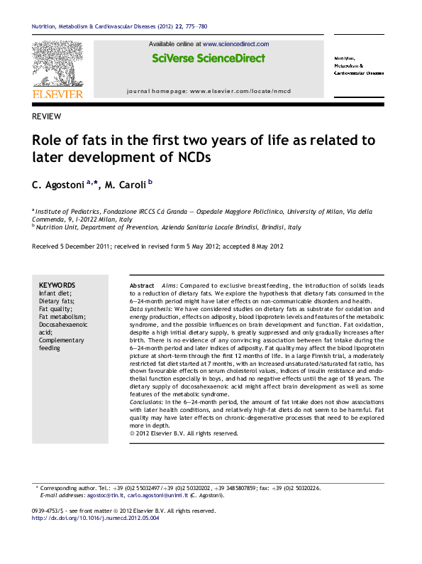 (PDF) Role of fats in the first two years of life as related to later ...
