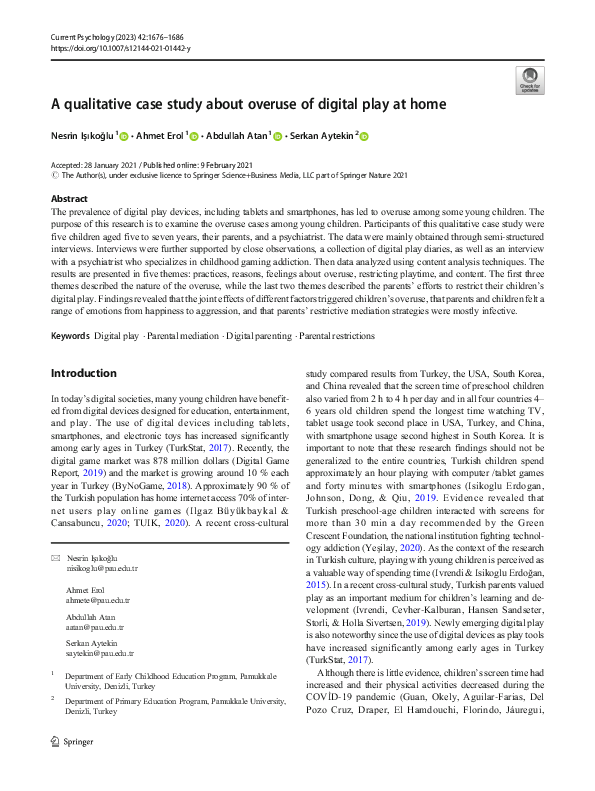 (PDF) A qualitative case study about overuse of digital play at home