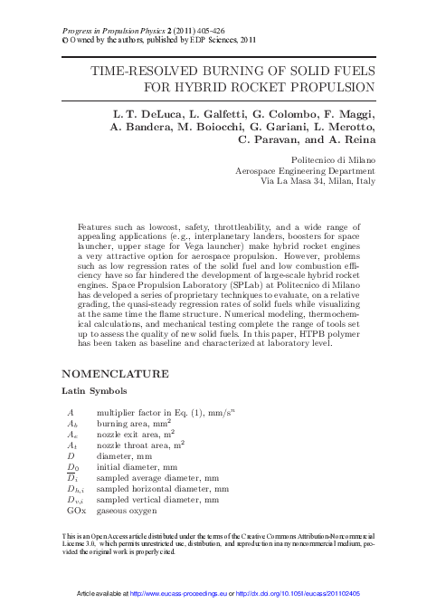 (PDF) Time-resolved burning of solid fuels for hybrid rocket propulsion