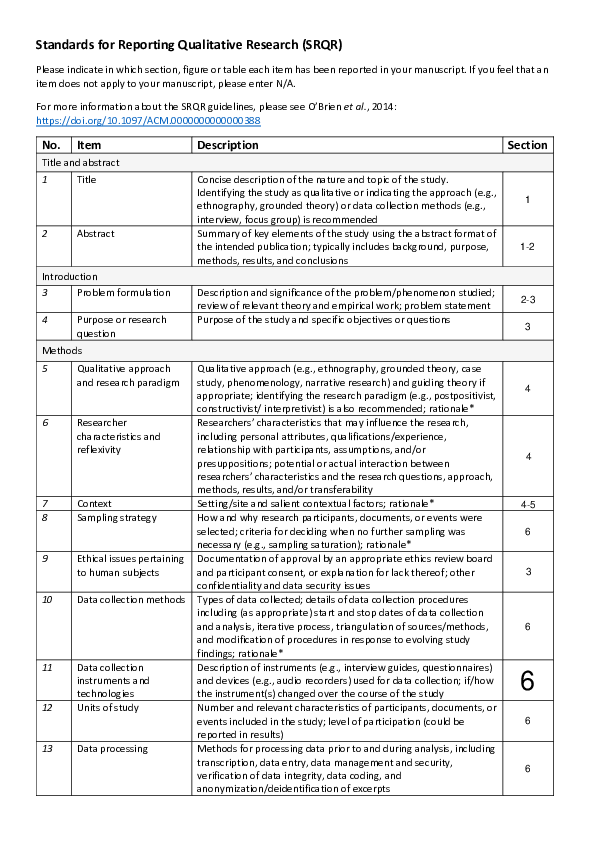 (PDF) SRQR checklist