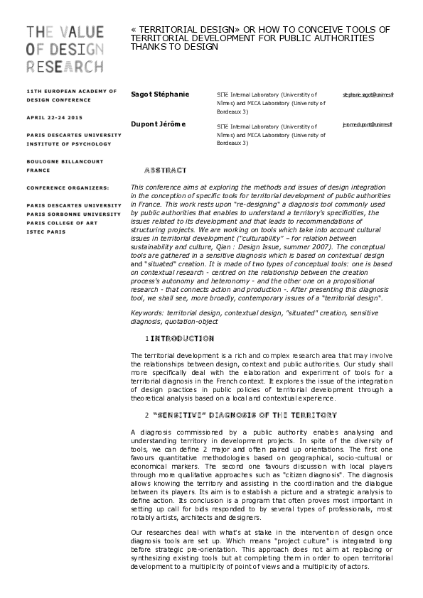 (PDF) Territorial design' or how to conceive tools of territorial ...