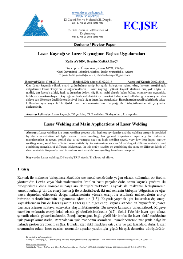 (PDF) Lazer Kaynağı ve Lazer Kaynağının Başlıca Uygulamaları