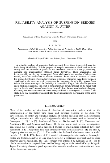 (PDF) Reliability Analysis of Suspension Bridges Against Flutter