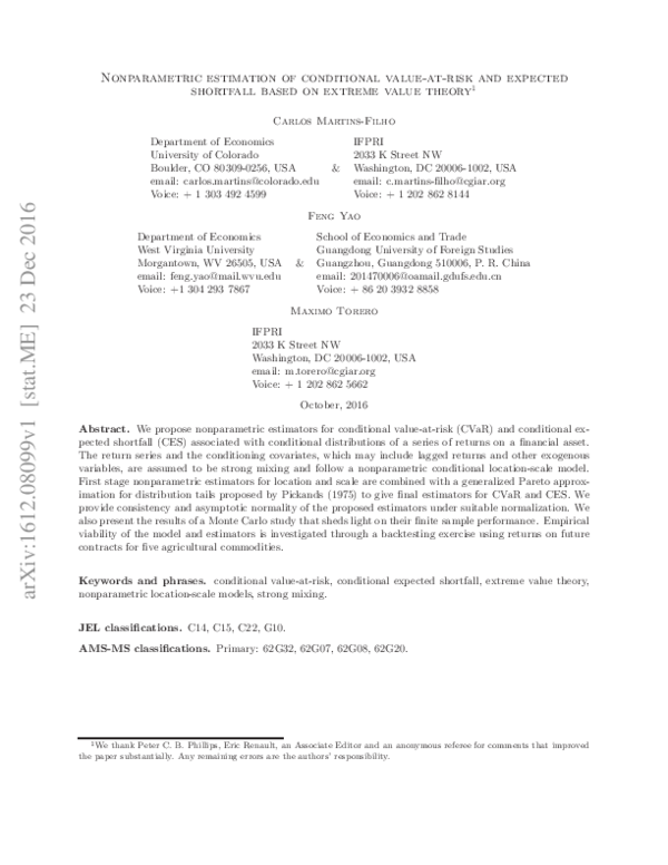 Pdf Nonparametric Estimation Of Conditional Value At Risk And