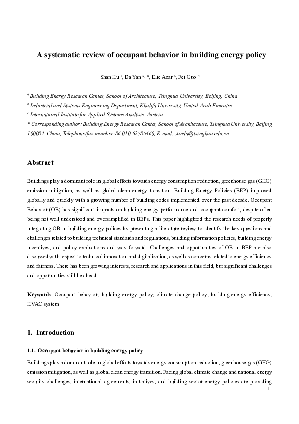 Pdf A Systematic Review Of Occupant Behavior In Building Energy Policy