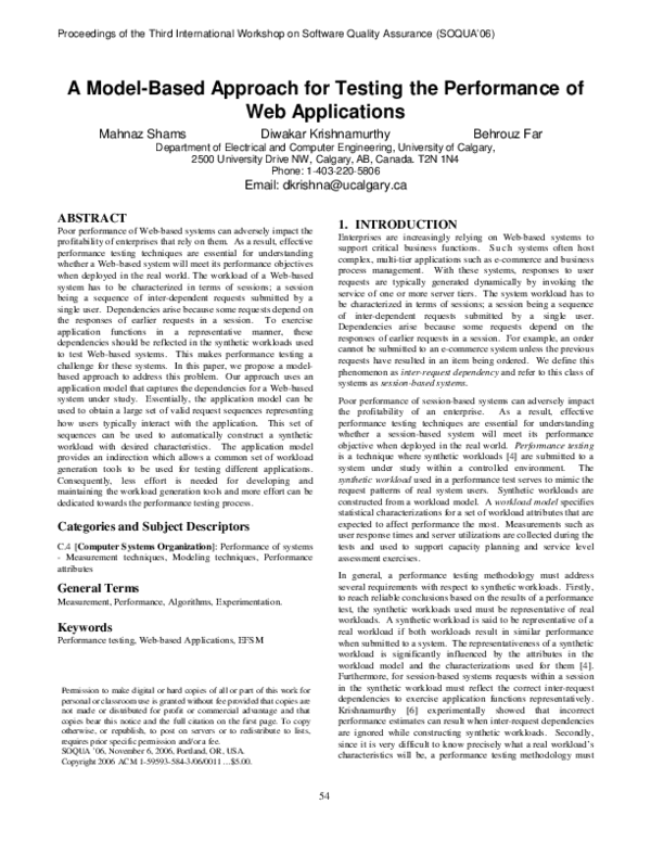 Pdf A Model Based Approach For Testing The Performance Of Web