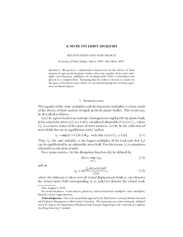 (PDF) A Note on Limit Analysis