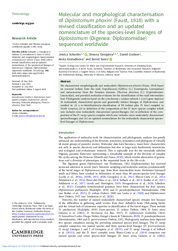 (PDF) Molecular and morphological characterisation of Diplostomum ...