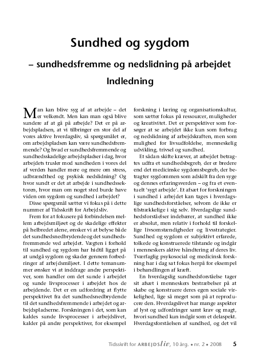 (PDF) Sundhed og sygdom — sundhedsfremme og nedslidning på arbejdet