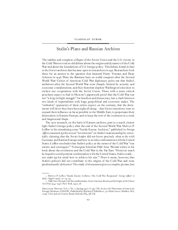 (PDF) Stalin's Plans and Russian Archives