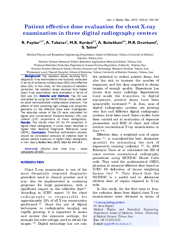 (PDF) Patient effective dose evaluation for chest X-ray examination in ...