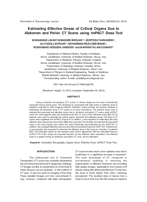 Pdf Estimating Effective Doses Of Critical Organs Due To Abdomen And