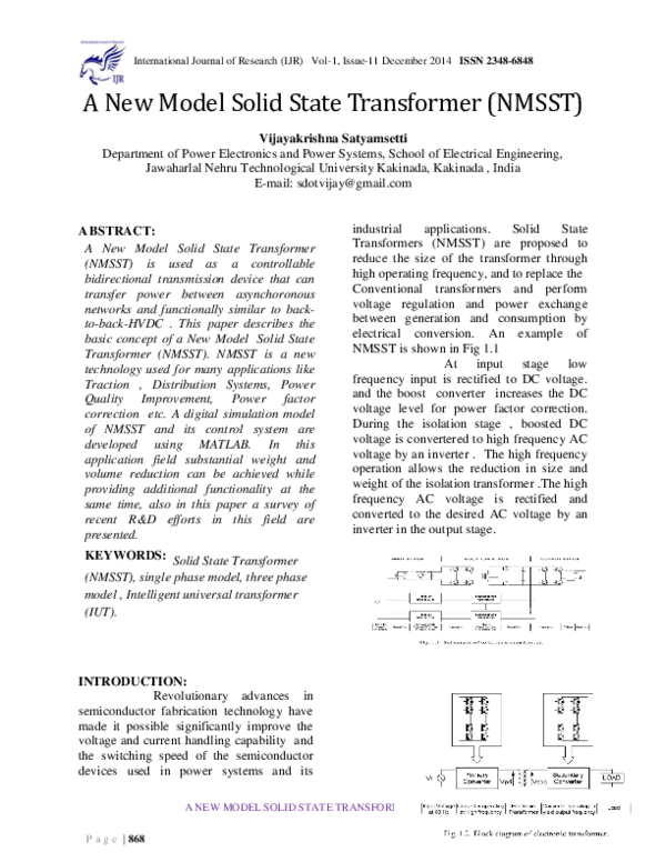 (PDF) A New Model Solid State Transformer NMSST