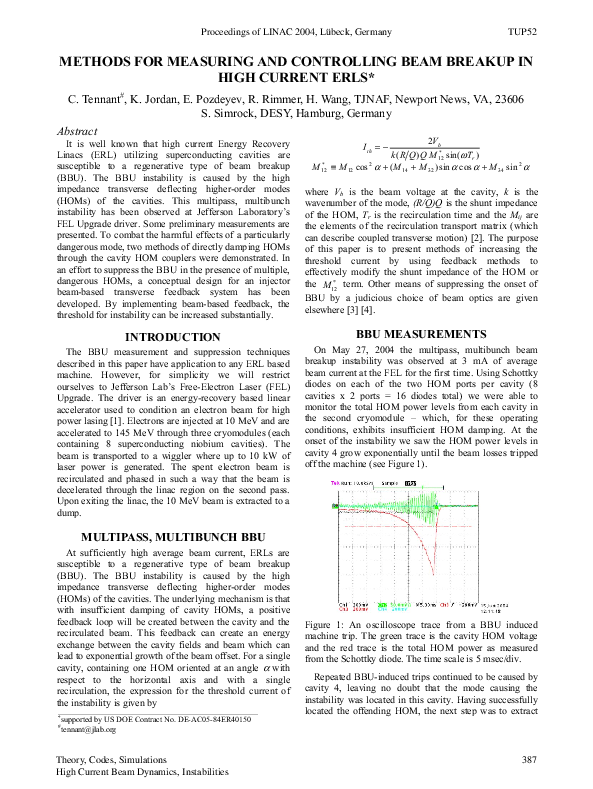 (PDF) Methods for Measuring and Controlling Beam Breakup in High Current Erls