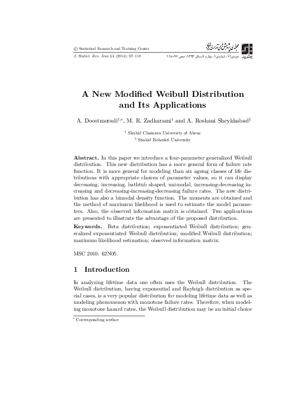 (PDF) A New Modified Weibull Distribution and Its Applications