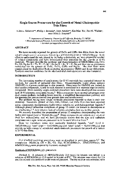 (PDF) Single Source Precursors for the Growth of Metal-Chalcogenide ...