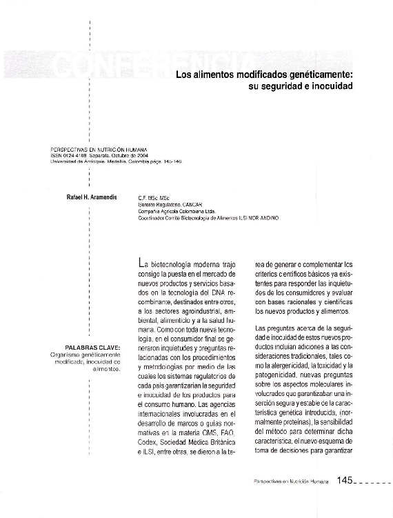 (PDF) Conferencia. Los alimentos modificados genéticamente: su seguridad e inocuidad | Rafael ...