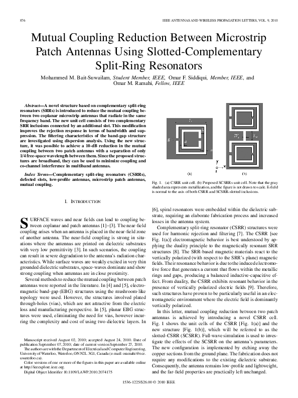 (PDF) Mutual Coupling Reduction Between Microstrip Patch Antennas Using ...