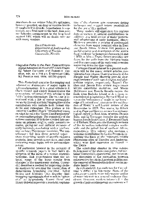 (PDF) Integrative Paths to the Past: Paleoanthropological Advances in ...