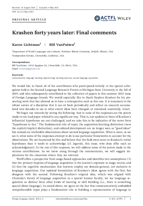 (PDF) Krashen forty years later: Final comments